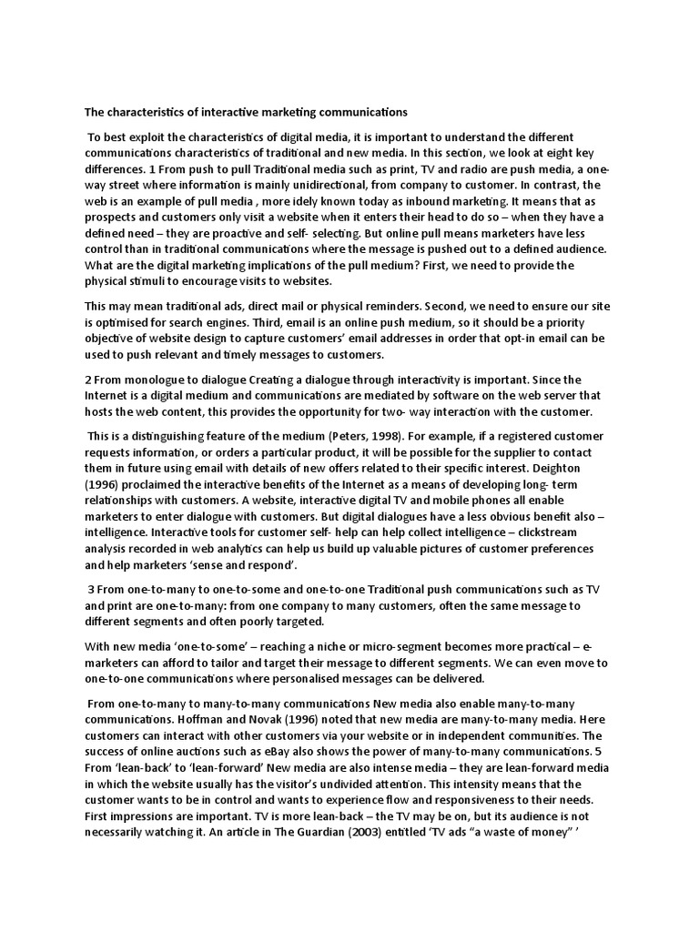 The Characteristics of Interactive Marketing Communications | PDF ...
