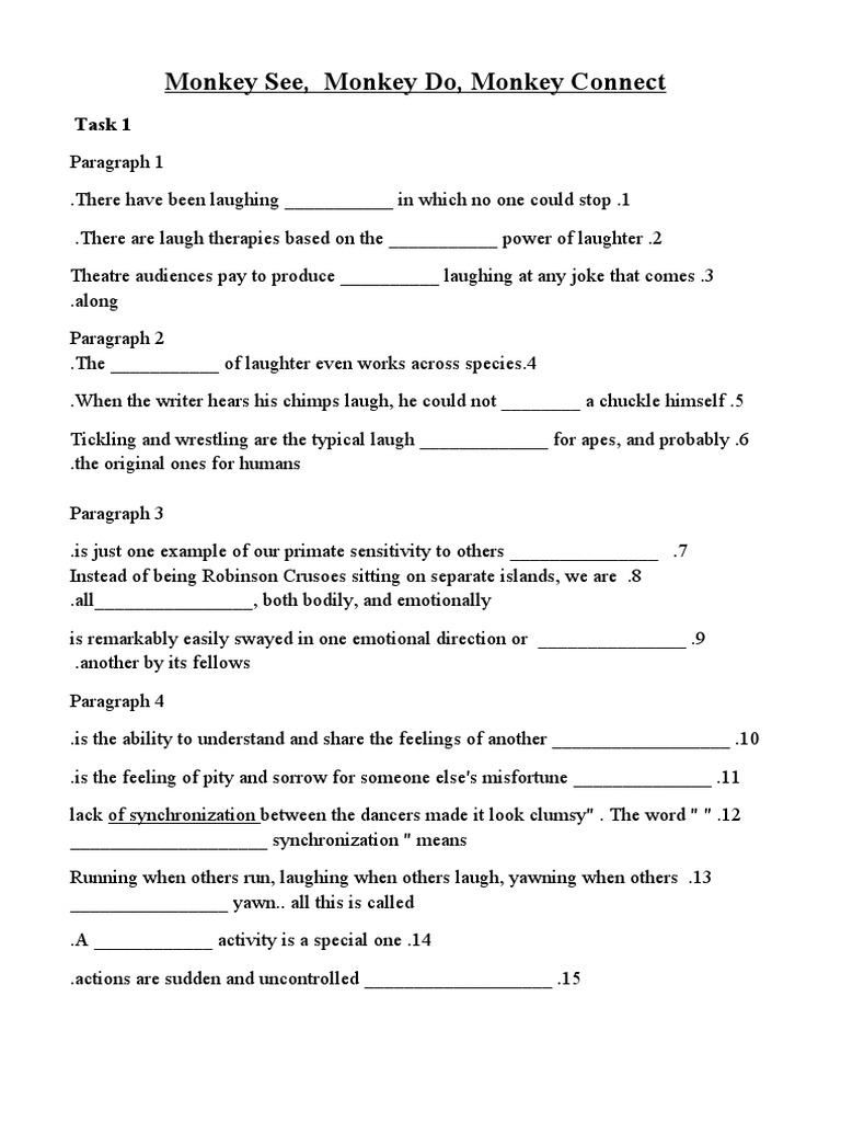 Monkey See Monkey Do Monkey Connect Assignment | PDF | Laughter | Empathy