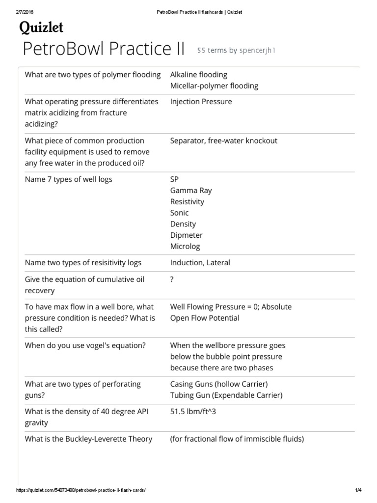 PetroBowl Practice II Flashcards | PDF | Phase (Matter) | Deepwater Horizon