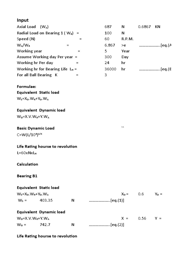 Input: Formulae: Equivalent Static Load | PDF | Mechanical Engineering | Manufactured Goods