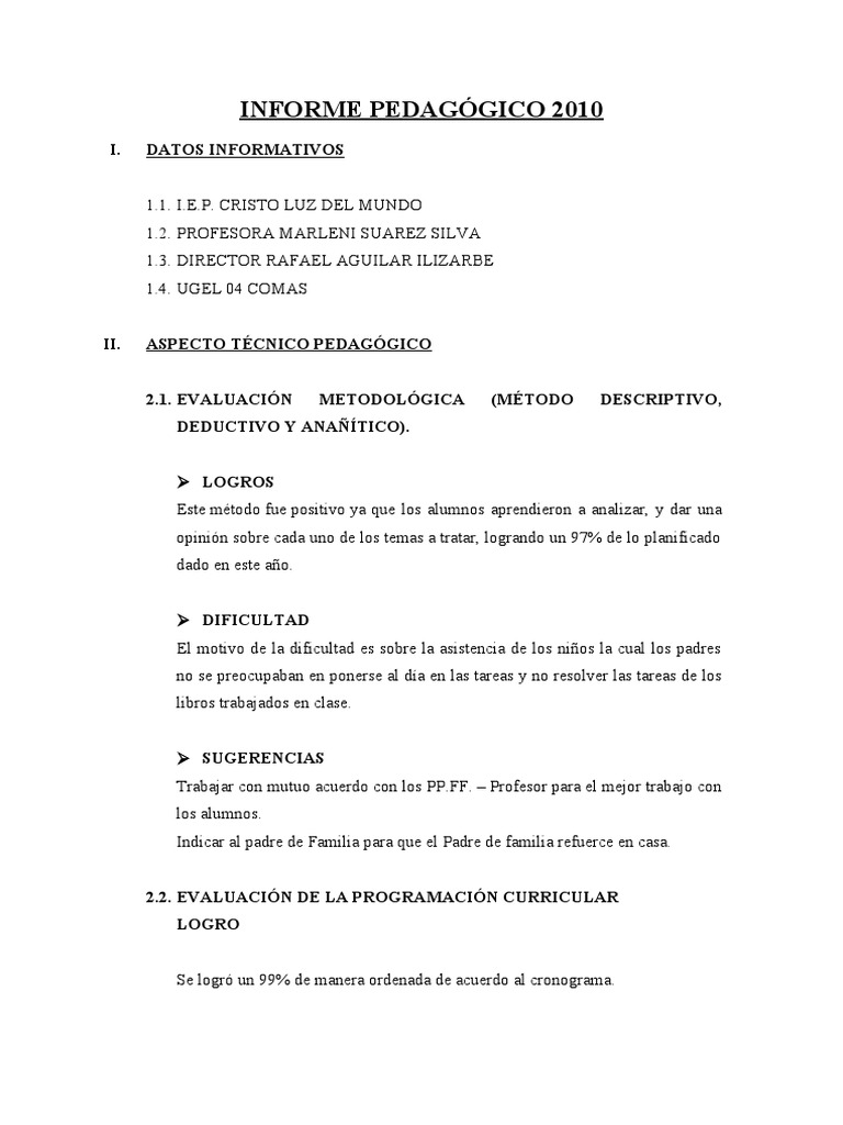 INFORME PEDAGÓGICO 2010
