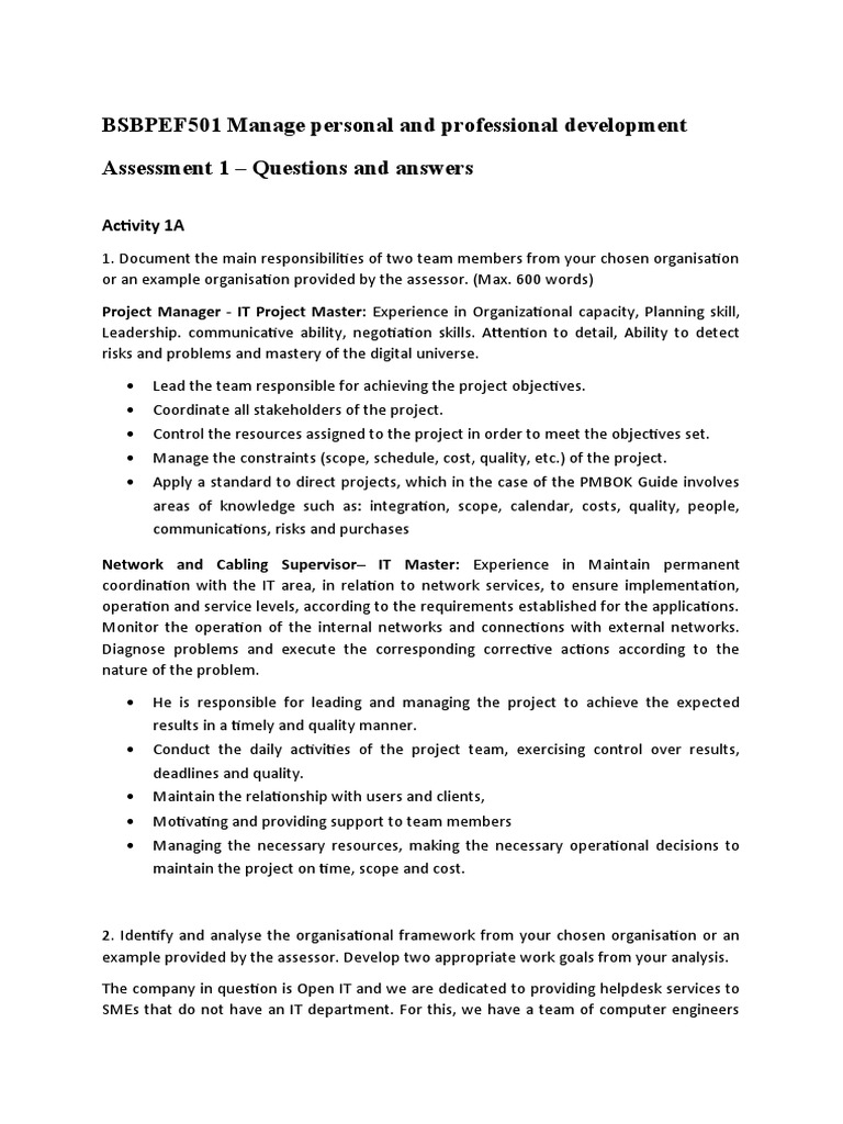 BSBPEF501 Manage Personal and Professional Development Assessment 1 ...