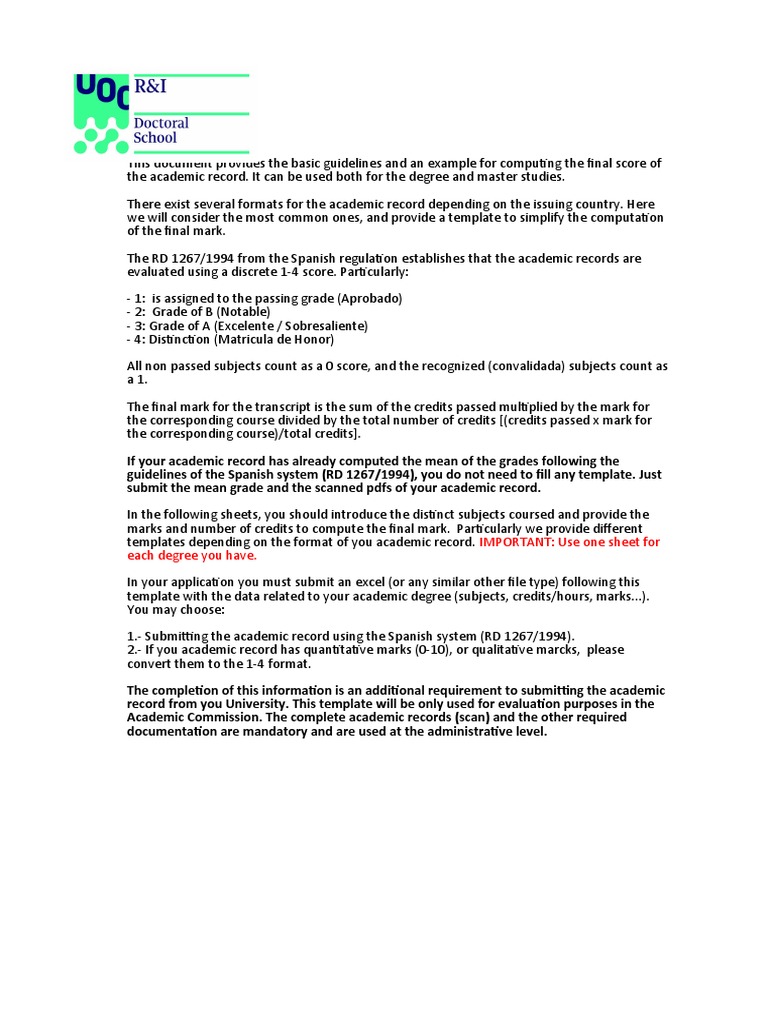 Computing The Mark For The Academinc Record | PDF | Computing