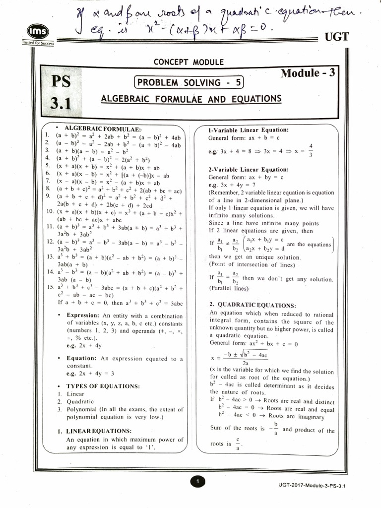 Module-3 PS: Algebraic Formulae and Equations | Download Free PDF ...