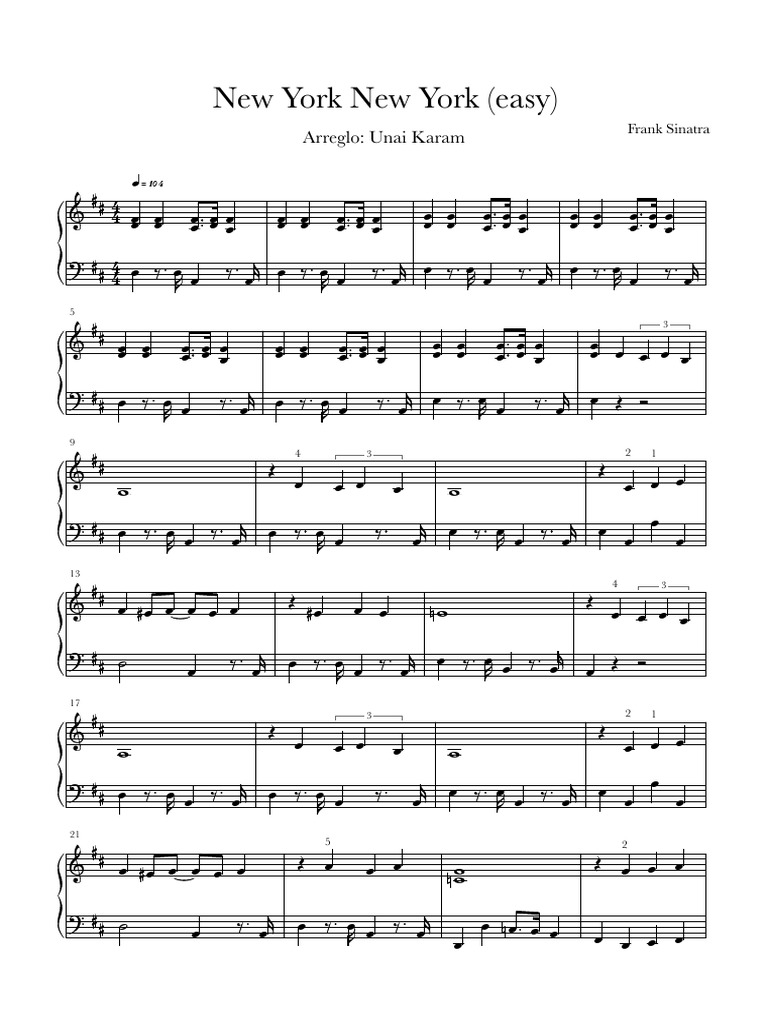 Partitura Piano New York New York Frank Sinatra | PDF