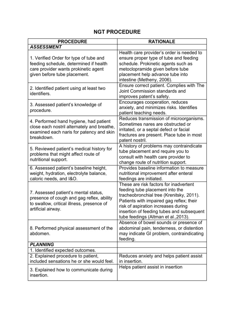 NGT Insertion and Feeding Procedure Guide | PDF | Medical Specialties ...