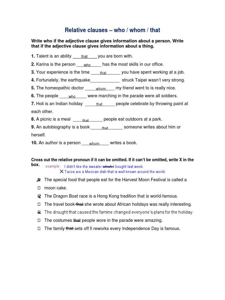 Relative Clauses Exercise 2 | PDF