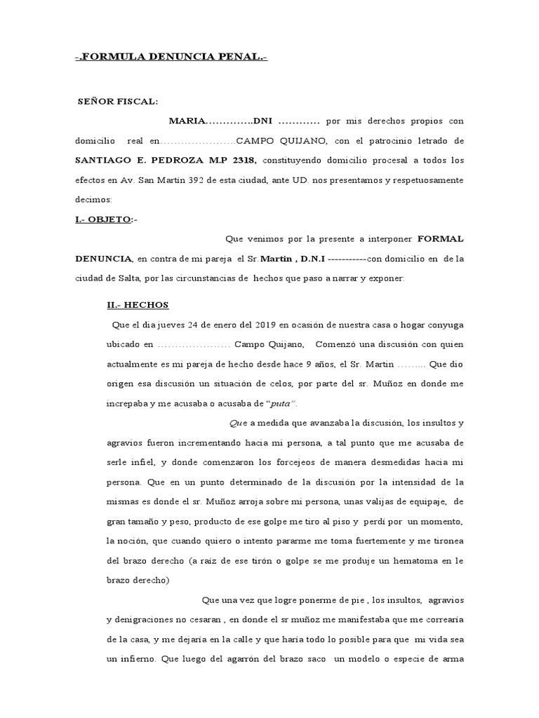 Formula Denuncia de Violencia y Genero | PDF