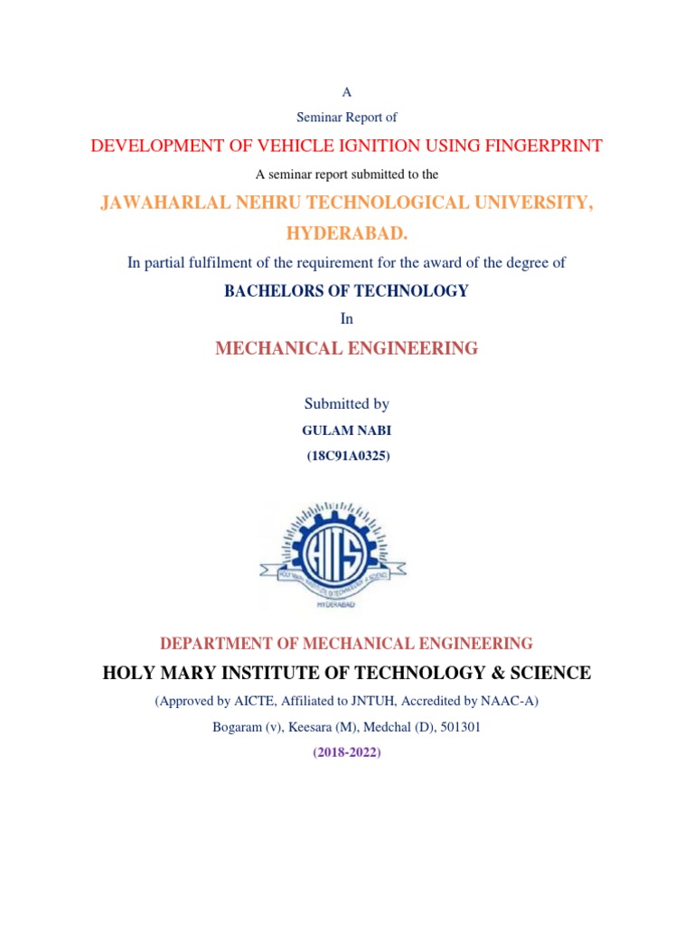 Development of Vehicle Ignition Using Fingerprint: Jawaharlal Nehru ...