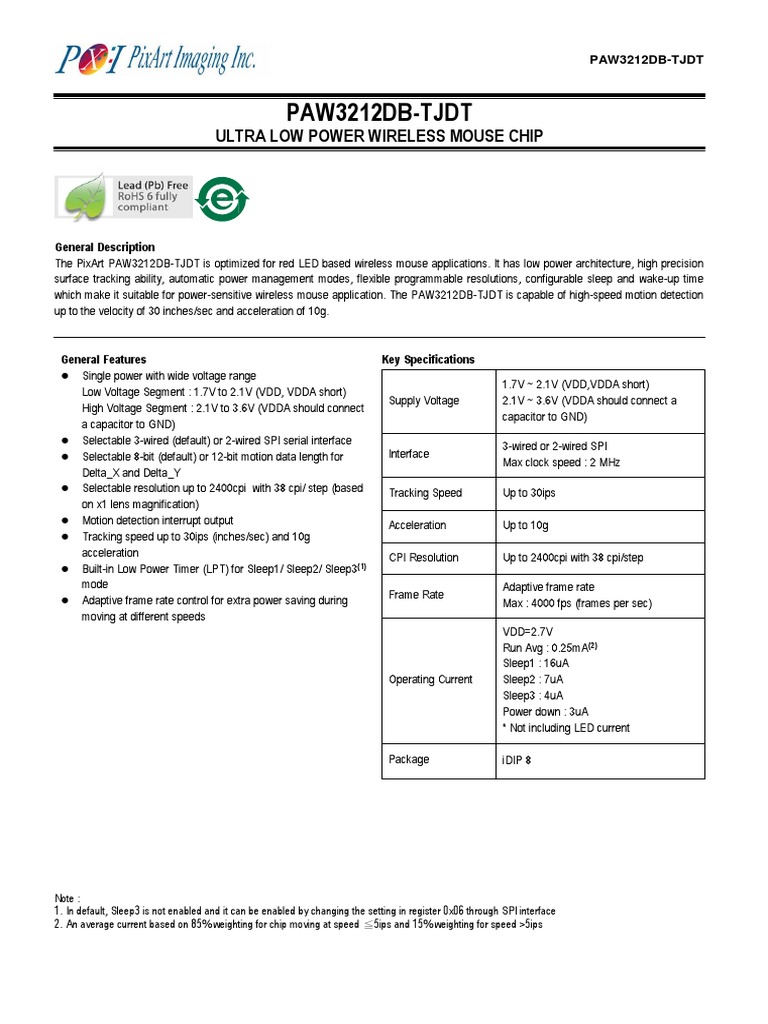 PixArt PAW3212DB-TJDT Mouse Chip Specs | PDF | Office Equipment ...