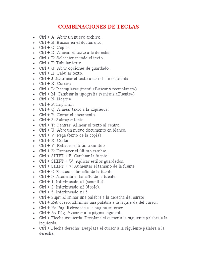 Combinaciones de Teclas | PDF