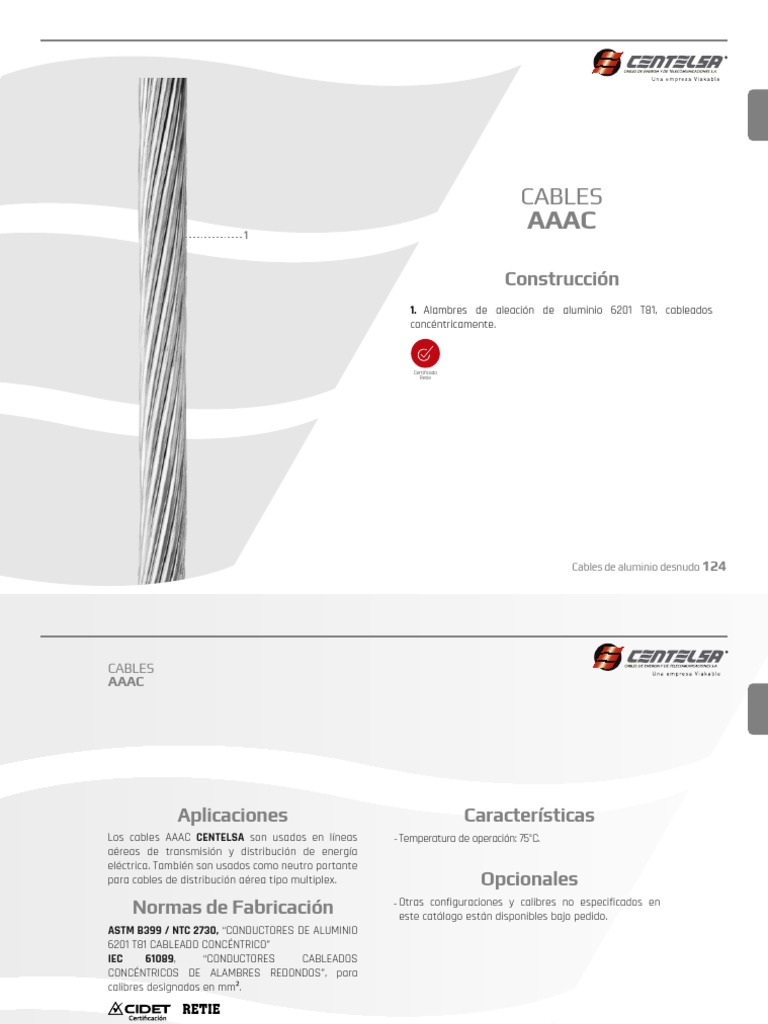 Cables de Aluminio Desnudo Cables Aaac | PDF | Química | Ciencias fisicas