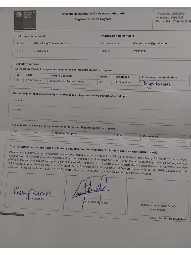 Formulario Impreso y Firmado | PDF