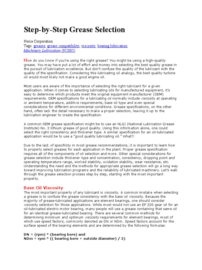 Step-by-Step Grease Selection: Greases Grease Compatibility Viscosity ...