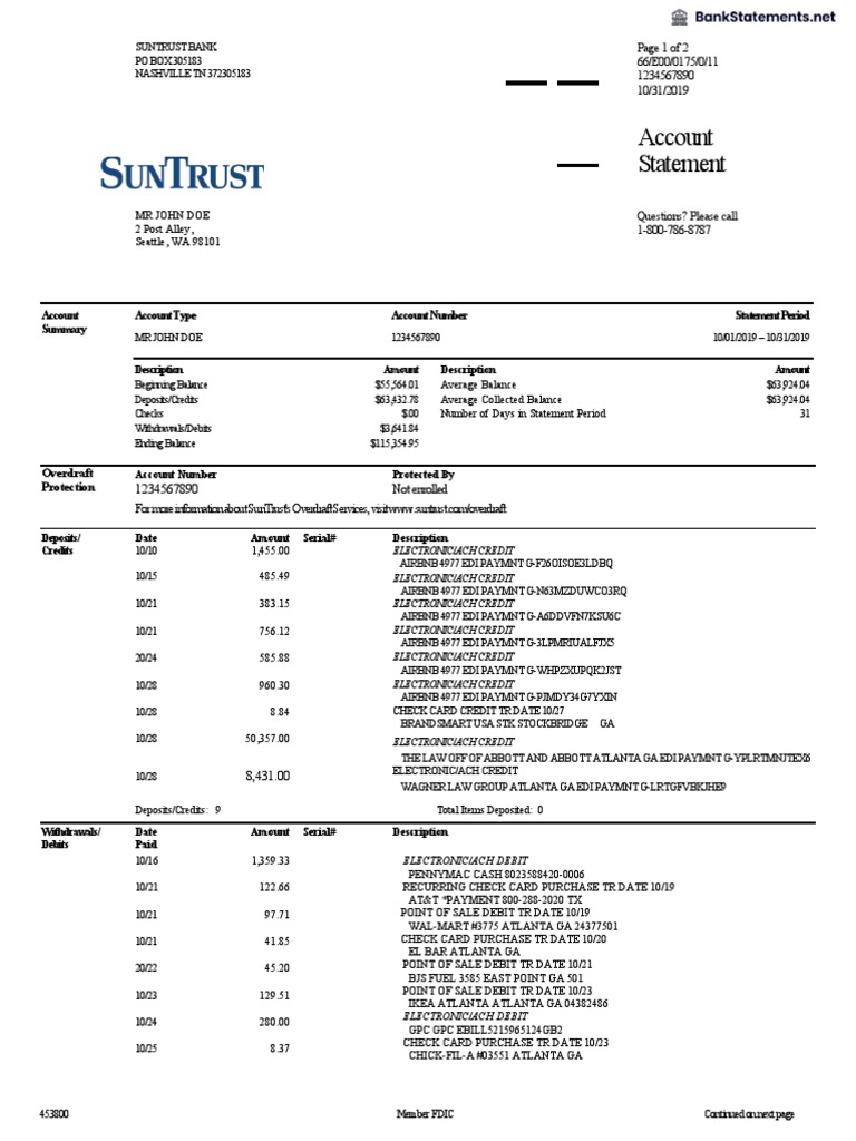 Account Statement: 1234567890 Not Enrolled | PDF | Debit Card | Overdraft