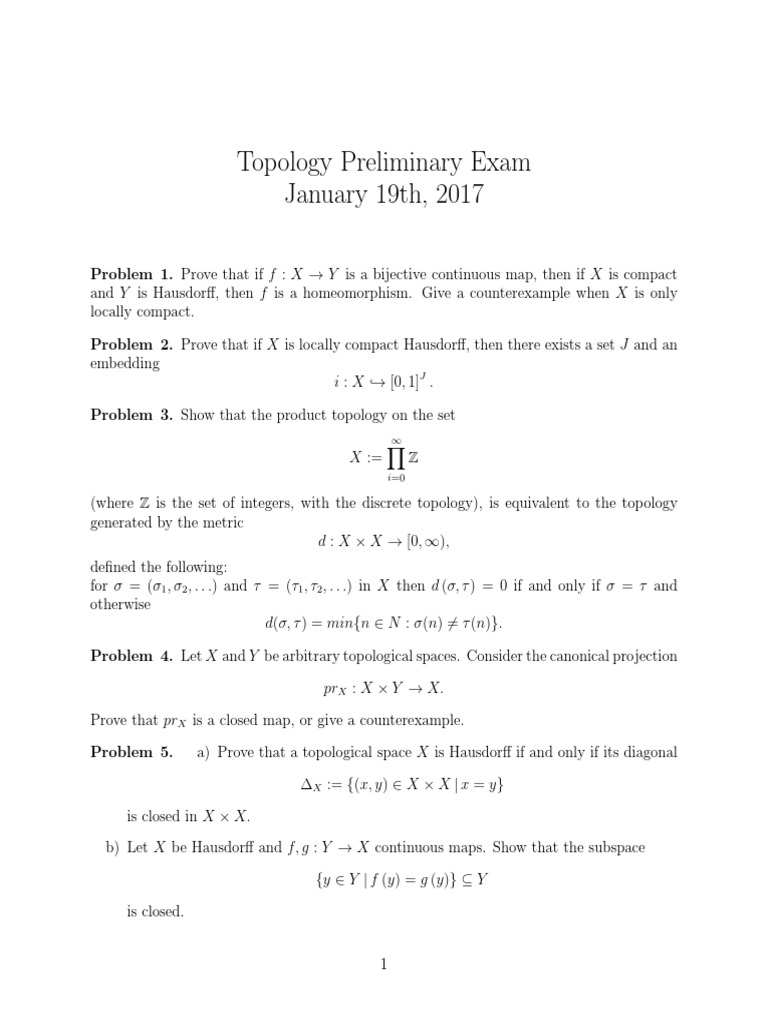 Topology Preliminary Exam January 19th, 2017 | PDF