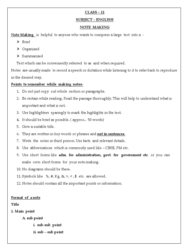 Class 11 Eng - Note Making | Download Free PDF | Compost | Soil