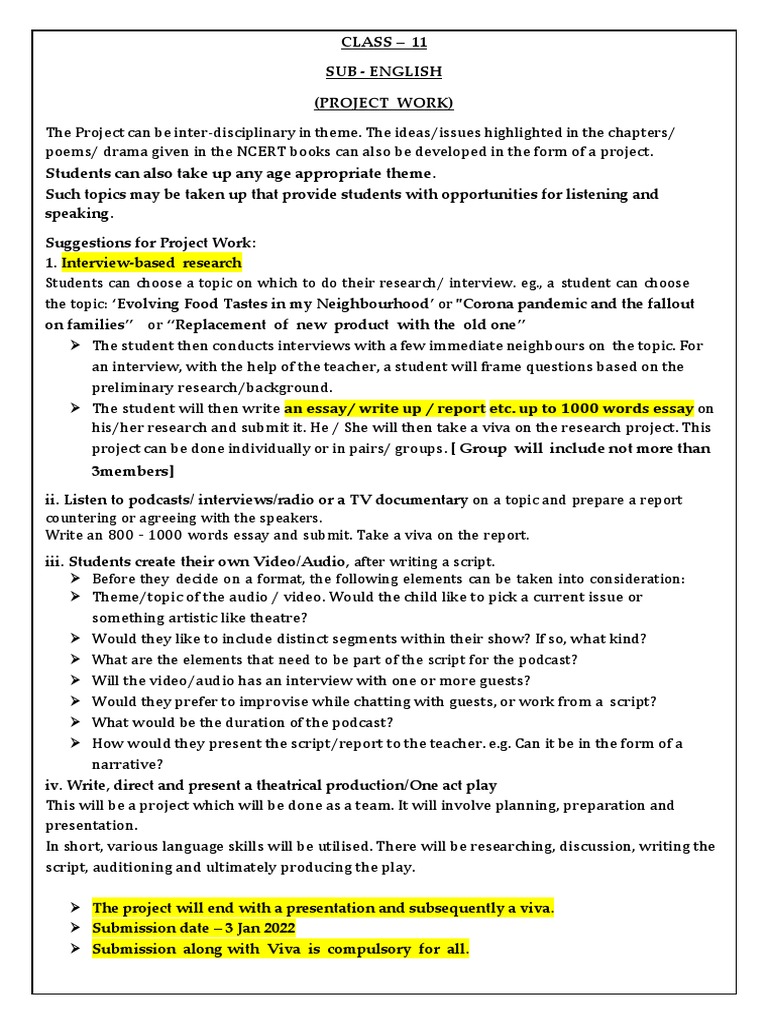 Class 11 - Project Work | PDF | Essays | Communication