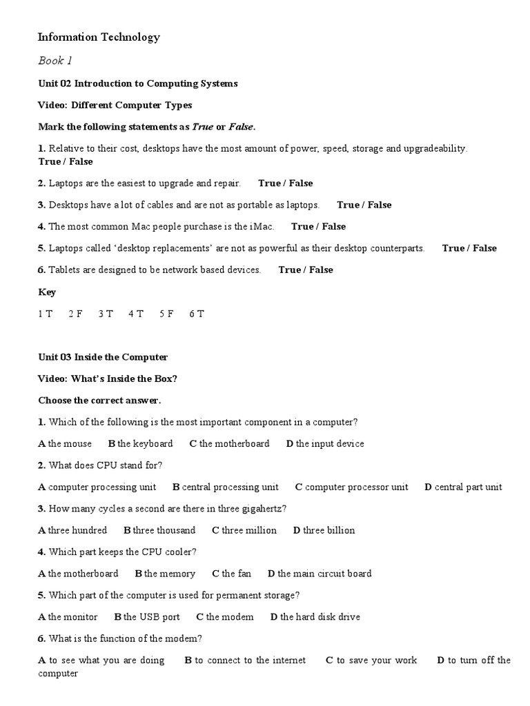 IT Video Exercises & Tests | PDF | Computer Data Storage | Laptop