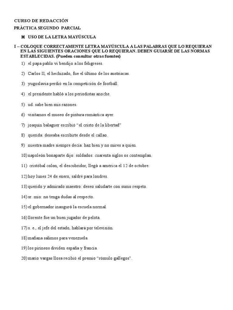 Ejercicio Uso de La Letra Mayuscula | PDF