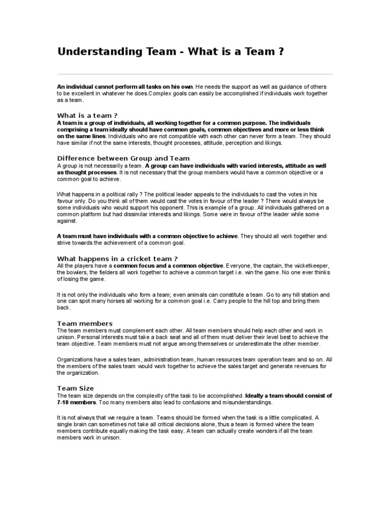 Understanding Team - What Is A Team ?: Whatisateam? | PDF | Goal | Team ...