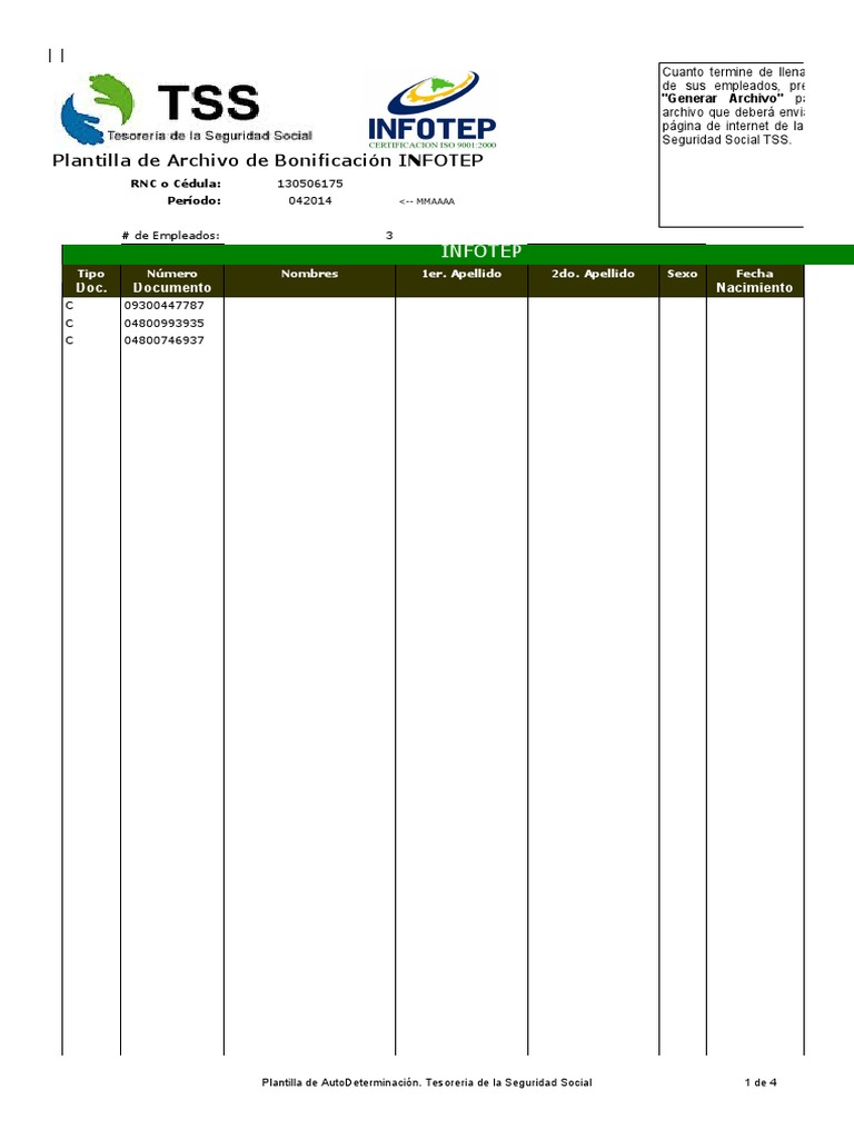 Plantilla AutoDeterminación TSS | PDF