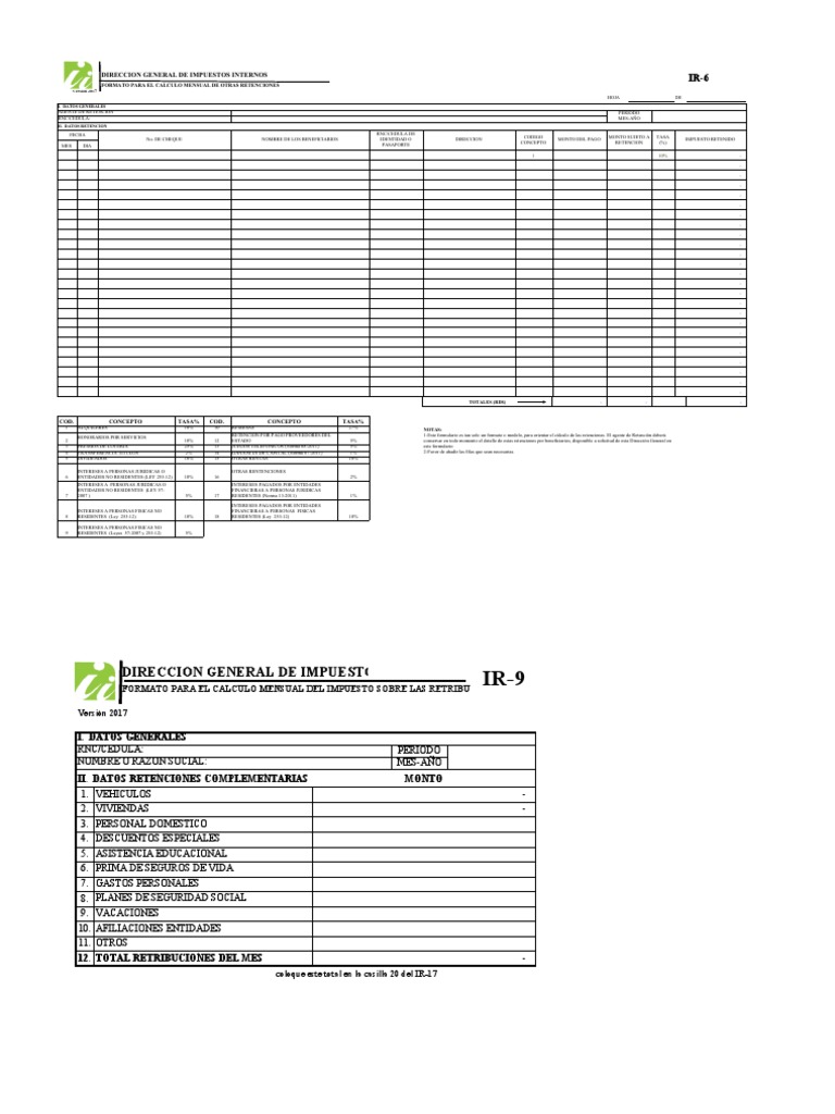 Formato para el cálculo mensual de retenciones de impuestos internos en ...