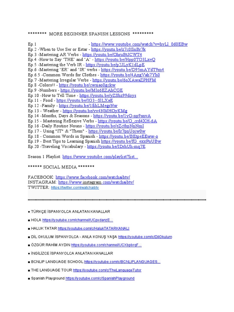 More Beginner Spanish Lessons (English) | PDF | Syntax | Languages Of ...