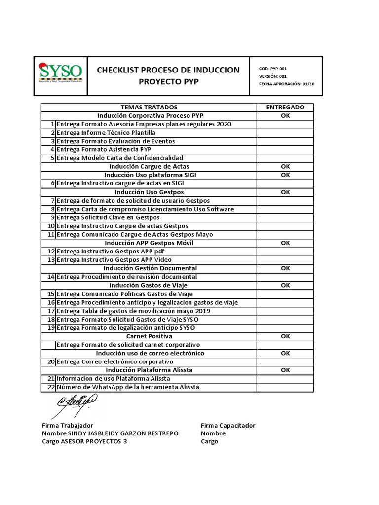 Checklist Induccion | PDF | Aplicación movil | Informática