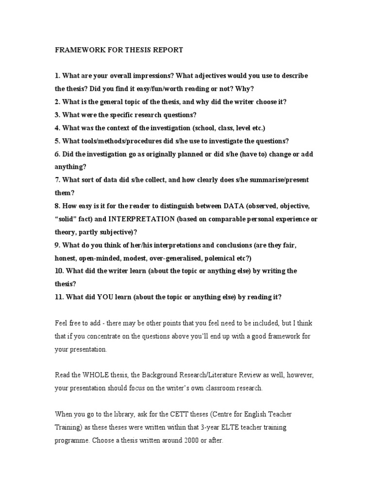 Thesis Report Framework Guide | PDF