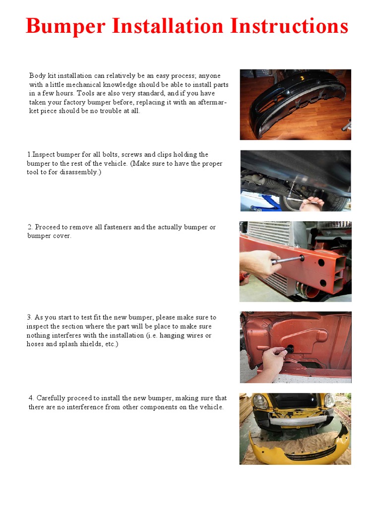 Bumper Installation Instructions | PDF | Screw | Manufactured Goods