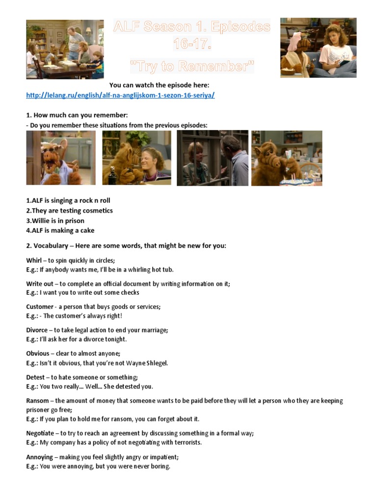 ALF Season 1. Episodes 16-17. "Try To Remember": You Can Watch The ...