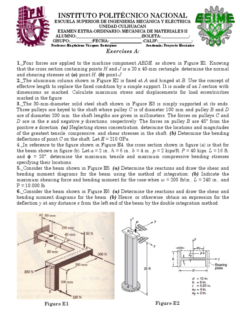 Examen Extra-Ordinario - Mecánica de Materiales II - A - 15122021 - ME221 | PDF | Bending | Beam ...