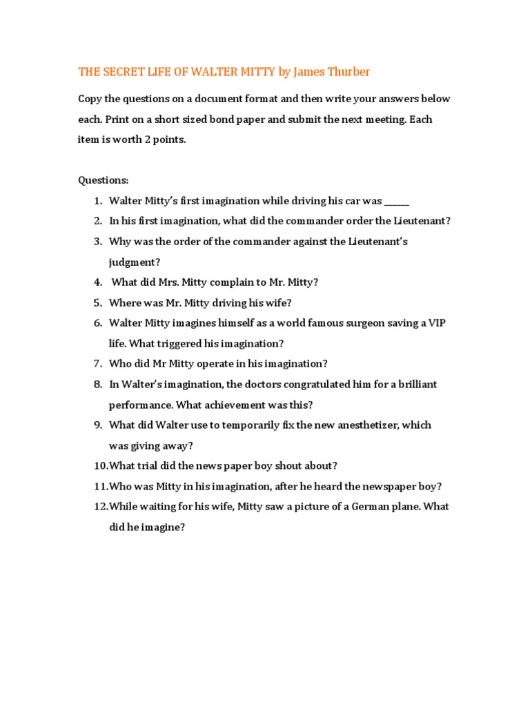 The Secret Life of Walter Mitty by James Thurber | PDF