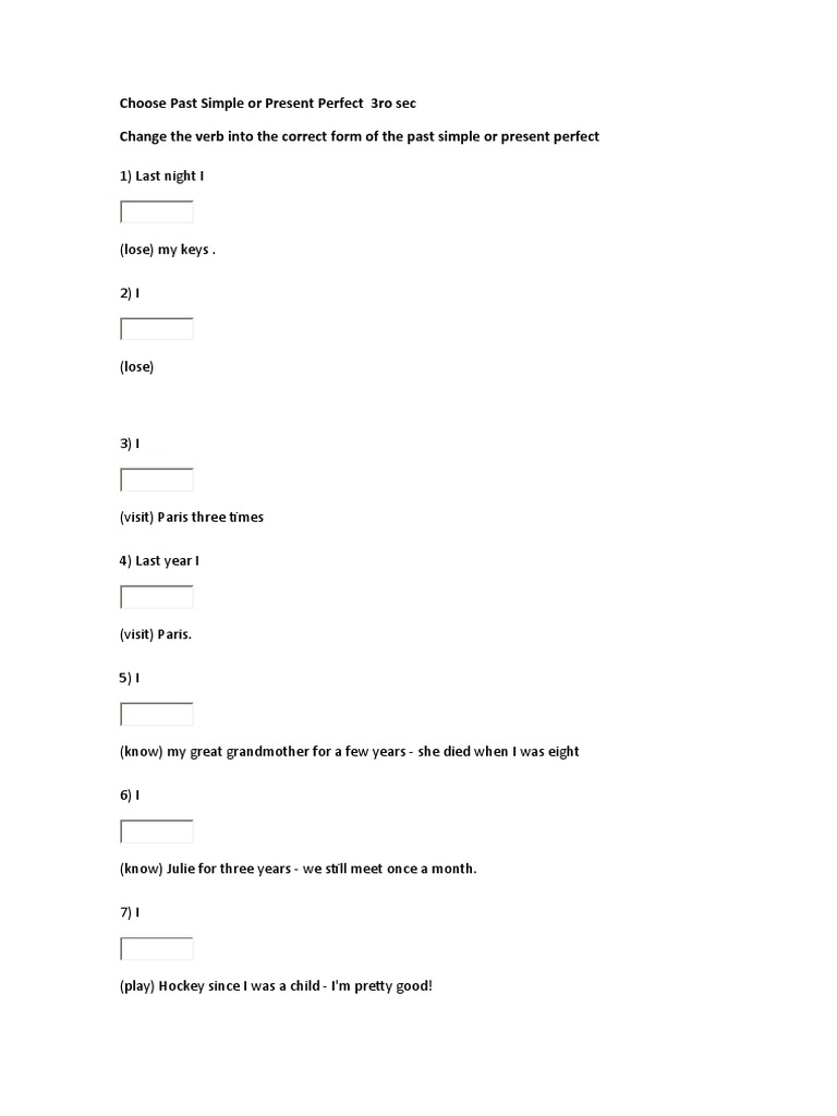 Choose Past Simple or Present Perfect 3ro Sec | PDF