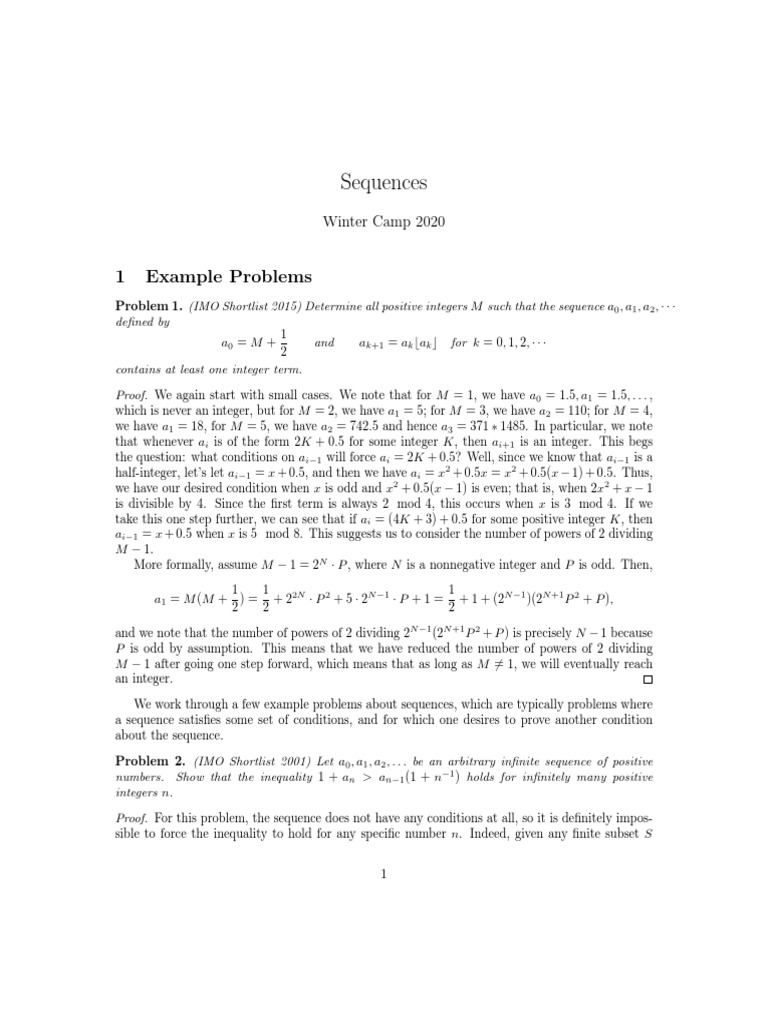 Sequences 1 Example Problems Pdf Recurrence Relation Sequence