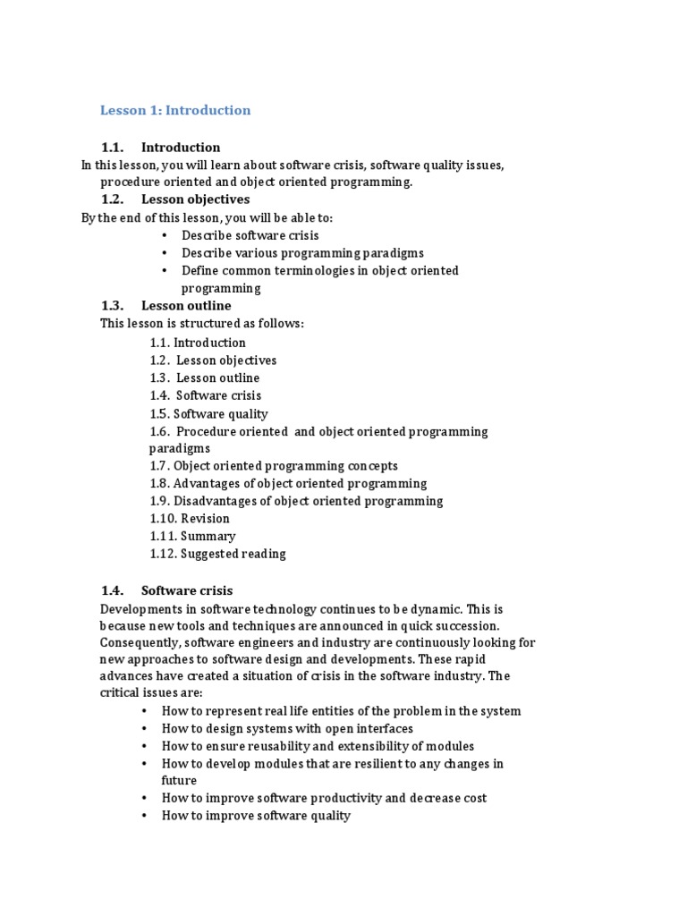 Lesson 1 Pdf Object Oriented Programming Object Computer Science
