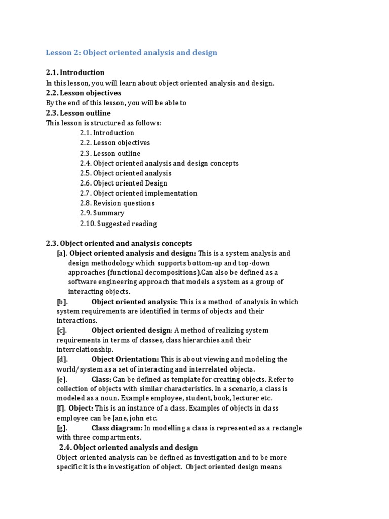 Lesson 2: Object Oriented Analysis and Design | PDF | Class (Computer ...