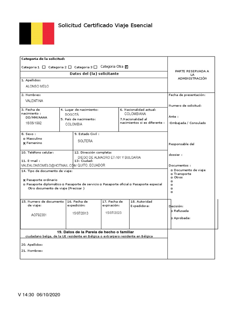 Formulario Solicitud de Viaje | PDF | Visa de viaje | Pasaporte