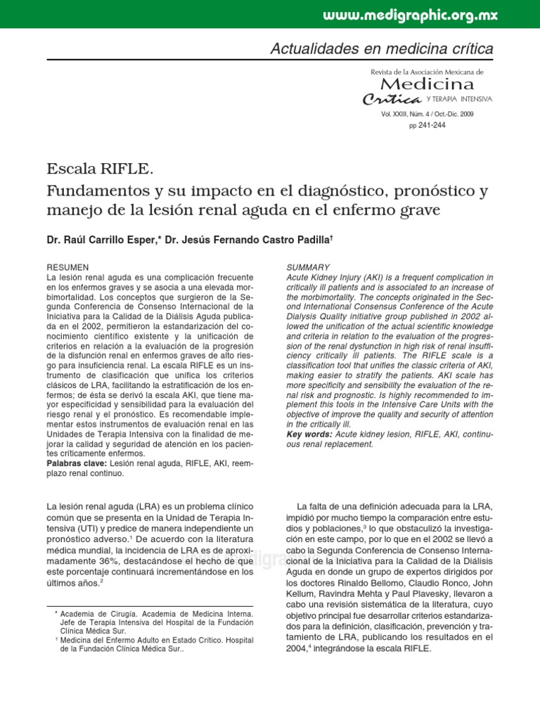 Escala RIFLE en Lesión Renal Aguda | PDF | Función renal | Creatinina