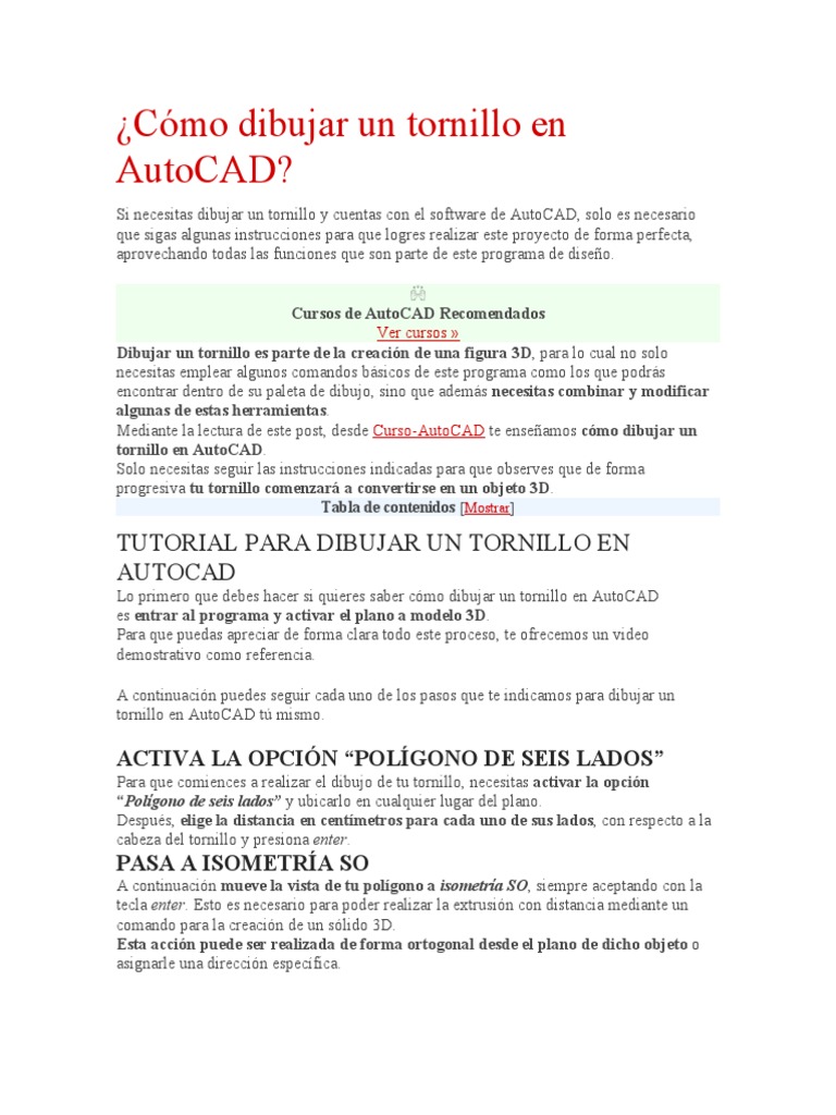 Cómo dibujar un tornillo en AutoCAD | PDF | Cad automático | Tornillo