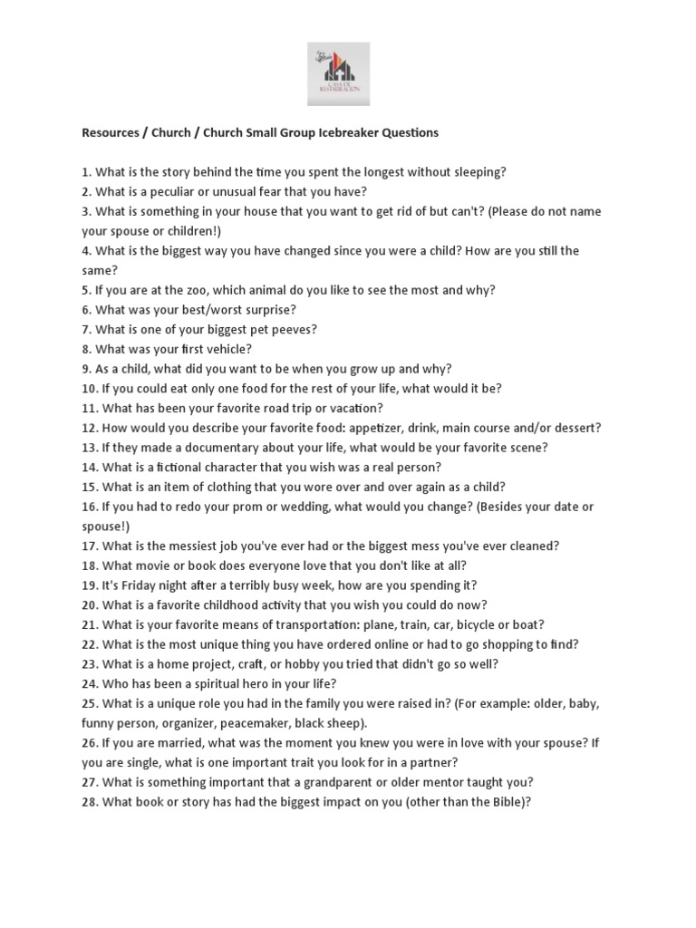 Resources / Church / Church Small Group Icebreaker Questions | PDF | Prayer