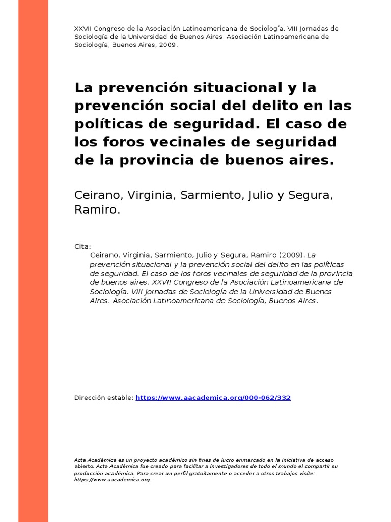 Ceirano, Virginia, Sarmiento, Julio y (..) (2009) - La Prevención ...