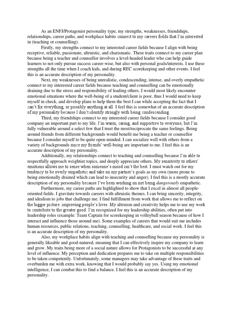 16 Personalities Reflection | PDF | Empathy | Leadership