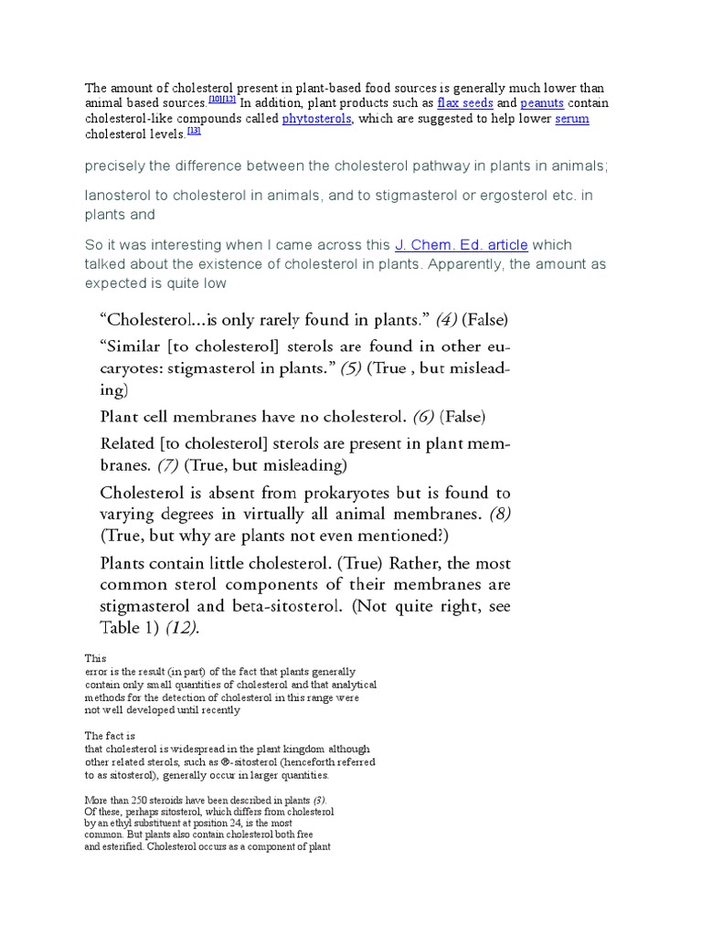 Cholesterol Presence in Plants Explained | PDF | Home & Garden | Wellness