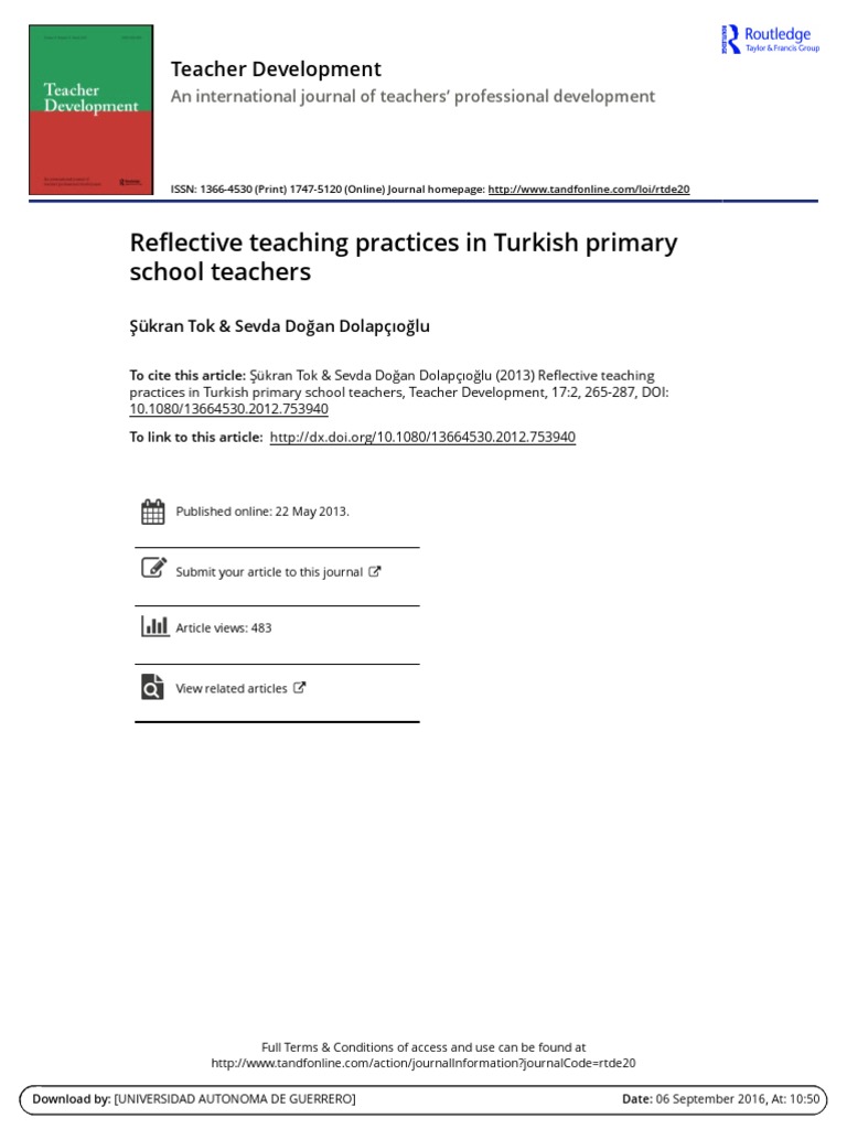 2013 TokEtal Reflective Teaching Practices | PDF | Teachers | Factor Analysis