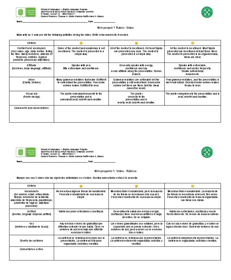 Rubric (Mini-Project 1) | PDF | Grammar | Cognition