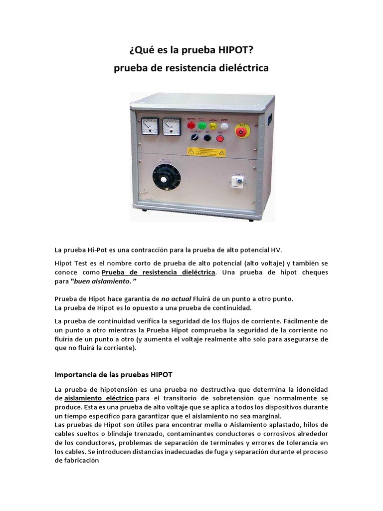 Qué Es La Prueba HIPOT | PDF | Corriente alterna | Aislador (Electricidad)