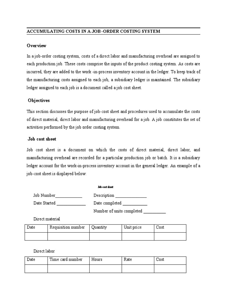 Job Cost Sheet in Job-Order Costing | PDF | Cost | Inventory
