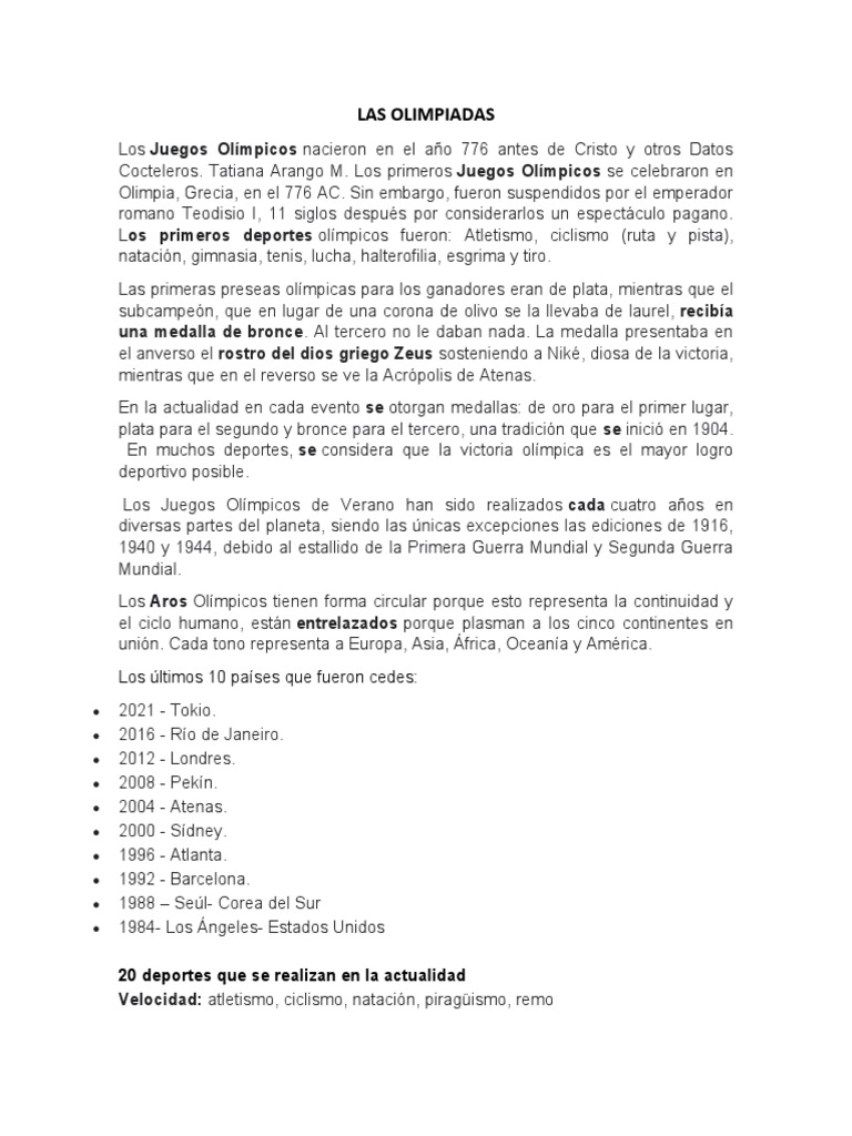 Ed - Fisica Las Olimpiadas | PDF | Juegos olímpicos | Deporte del atletismo